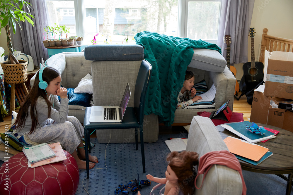 Kids e-learning at home during coronavirus COVID-19 restrictions and ...