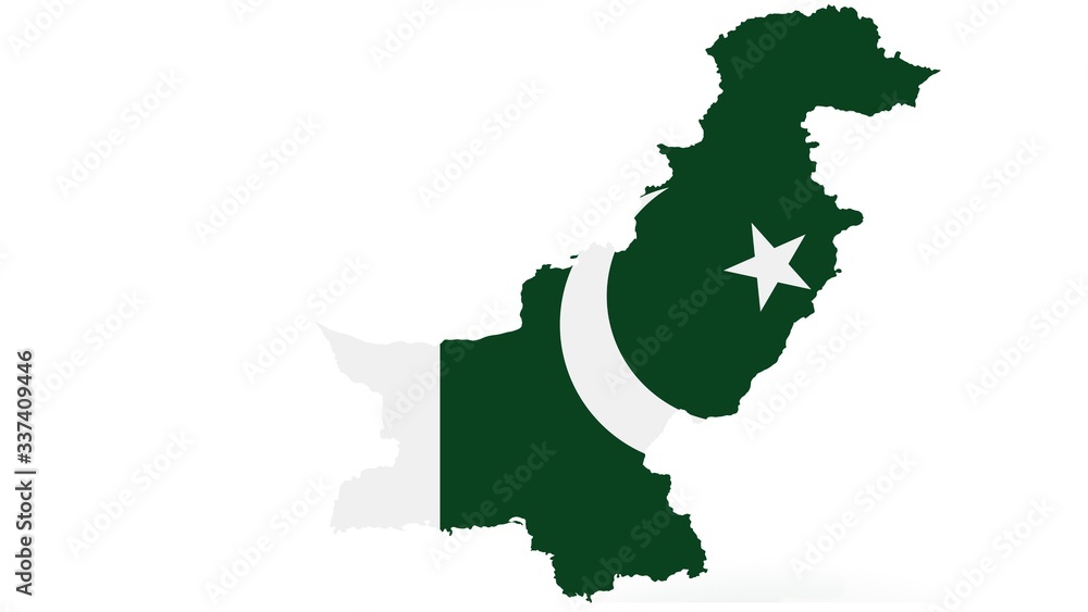 Pakistan map with flag texture on white background, illustration ...