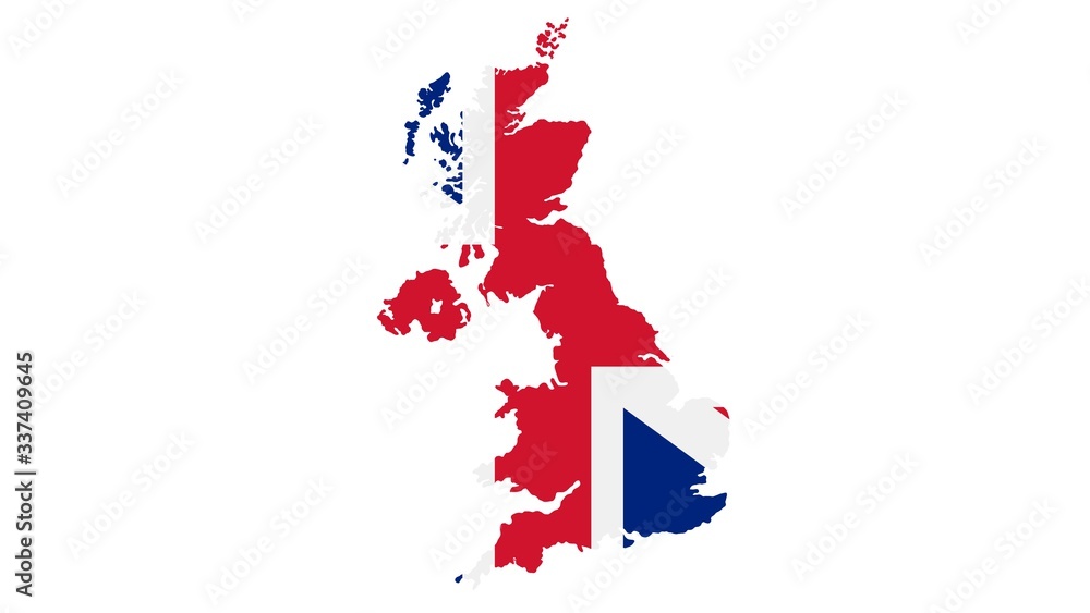 UK map with flag texture on white background, illustration,textured ...
