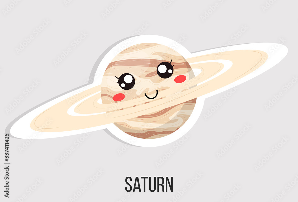 Cartoon cute saturn planet isolated on white background. Planet of ...