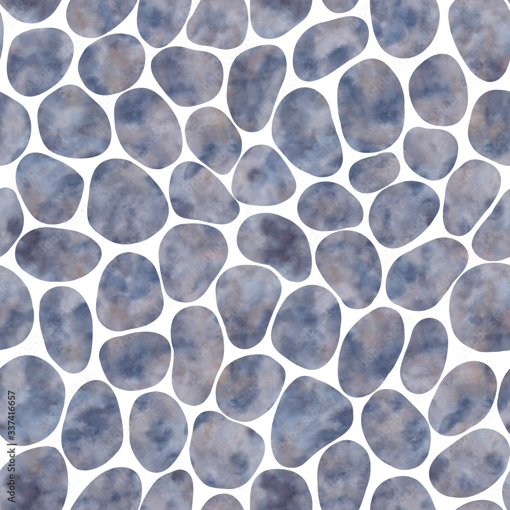 Watercolor gray cobblestone pavement on white background. Seamless ...