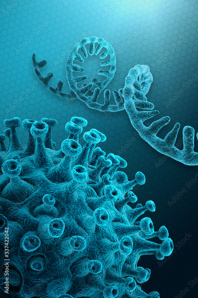 2023 coronavirus arcturus. Single RNA strand. Microscopic view of a ...