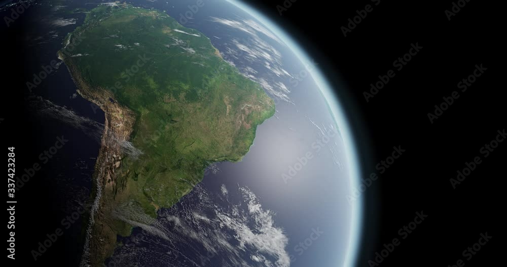 South American seen from space during daytime. Earth rotating slowly ...