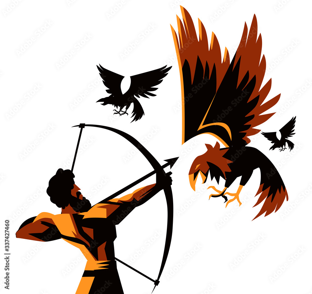 twelve labors mythology hercules heracles fighting against evil bird ...