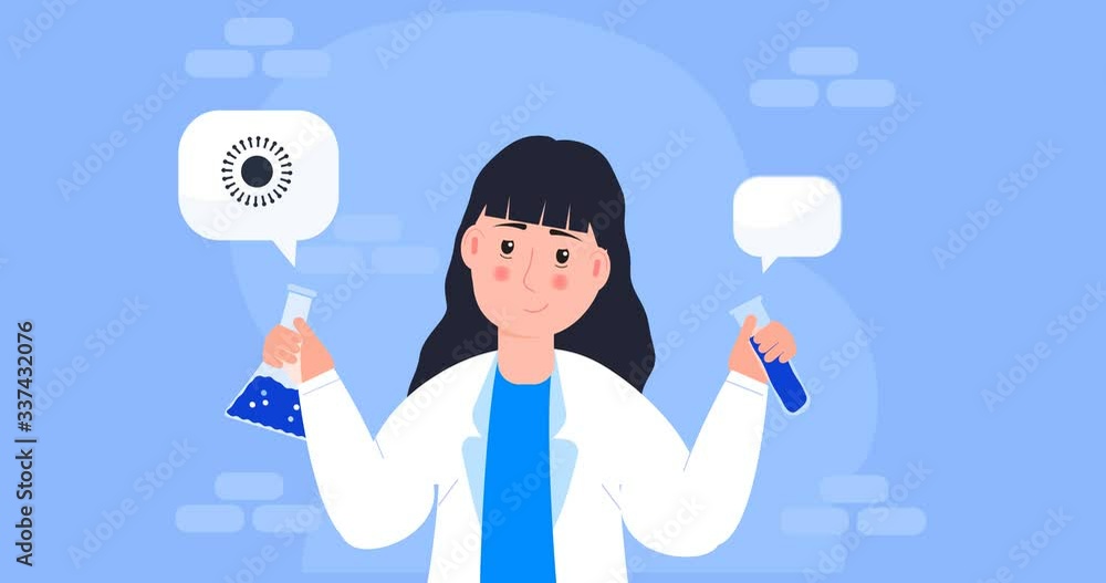 Wideo Stock: Scientist is working in lab. Cartoon chemist is holding ...