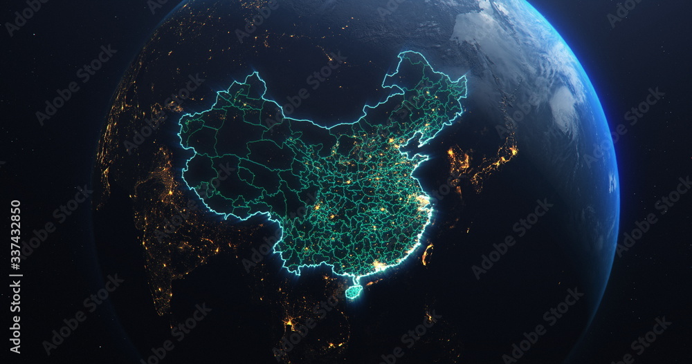 Planet Earth from Space People's Republic of China highlighted ...