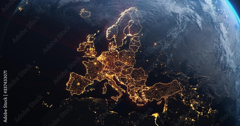 Planet Earth from Space EU Europe Countries highlighted, elements of ...