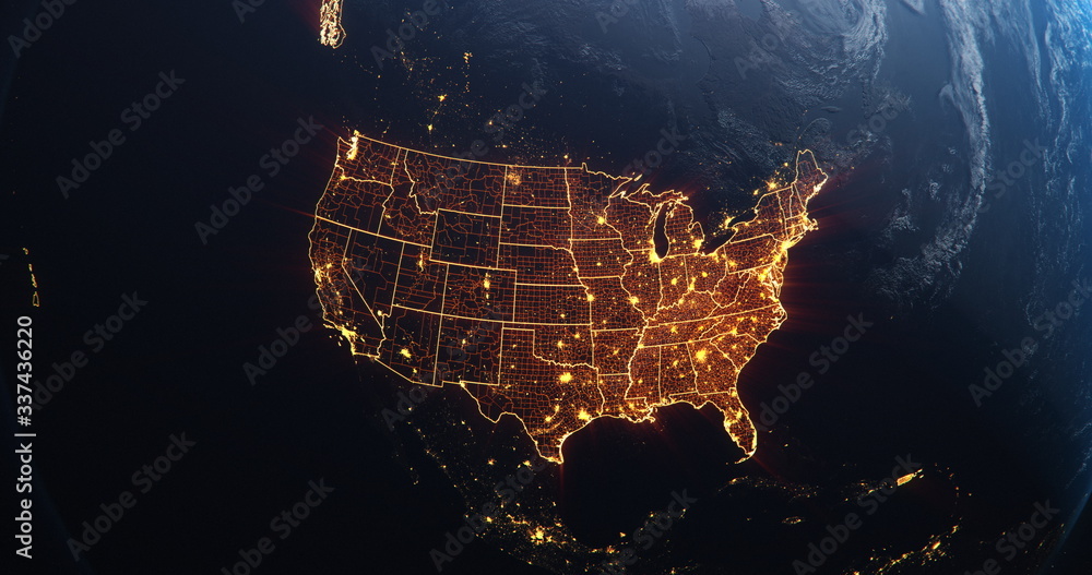 Planet Earth from Space USA, United States highlighted state border and ...
