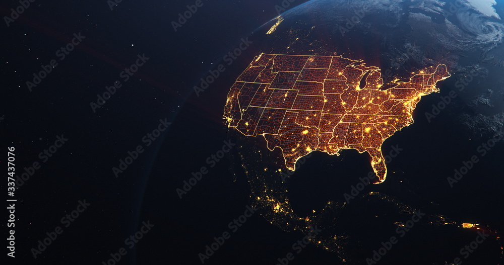 Planet Earth from Space USA, United States highlighted state border and ...