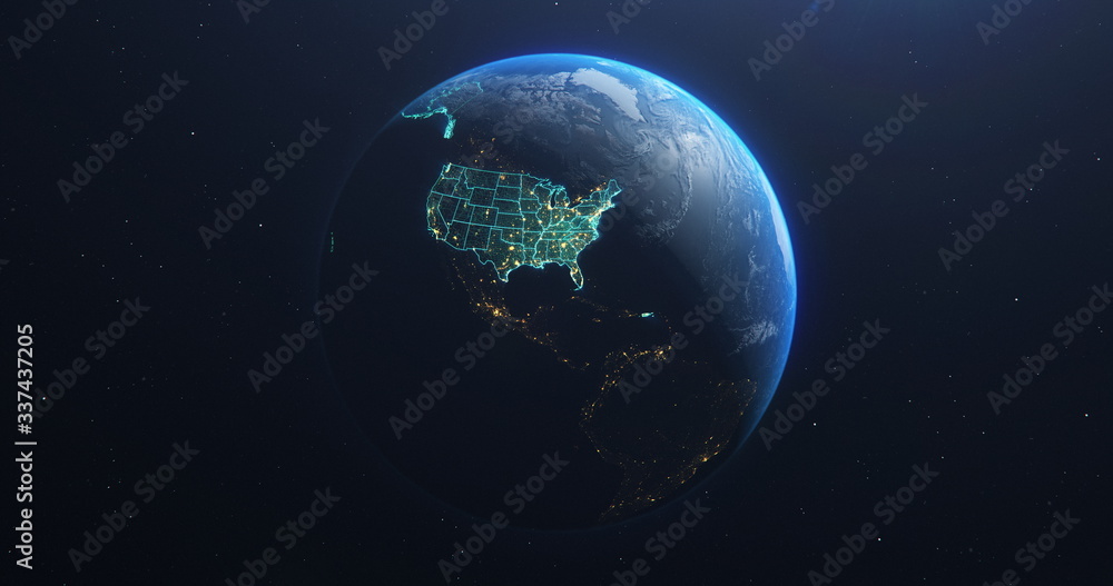 Planet Earth from Space USA, United States highlighted state border and ...