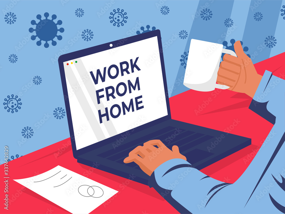 Work from home poster design. business worker stay at home to finish ...