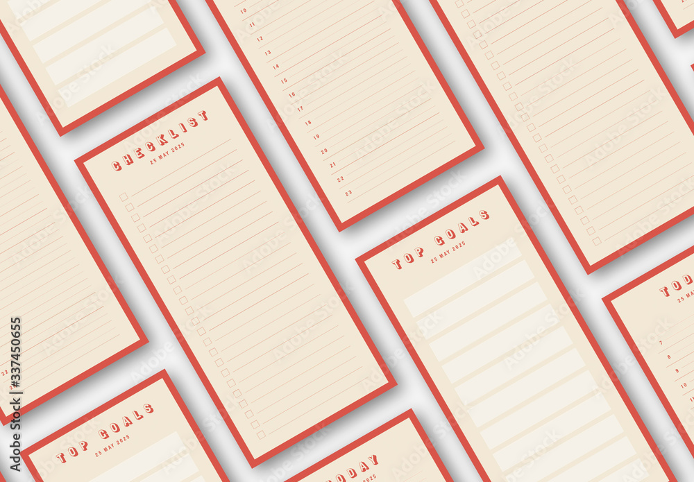 Simple Planner Layouts with Red Accents Stock Template | Adobe Stock