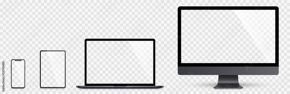 Realistic set computer, laptop, tablet and smartphone. Device screen ...