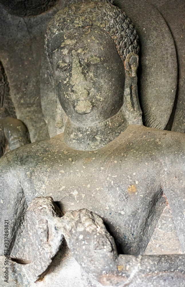 Sculptures at Ellora caves a religious complex with Buddhist, Hindu and ...
