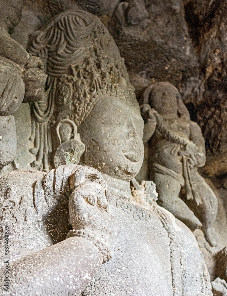 Sculptures at Ellora caves a religious complex with Buddhist, Hindu and ...