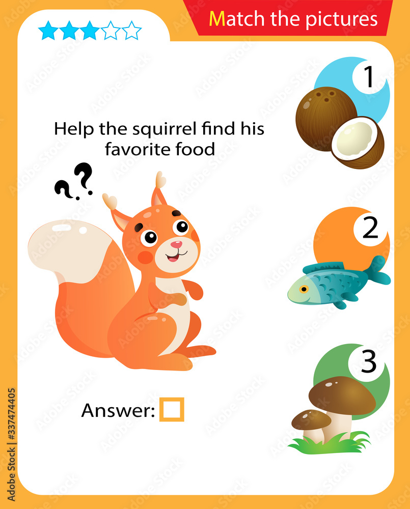 Matching game, education game for children. Puzzle for kids. Match the right object. Help the ...