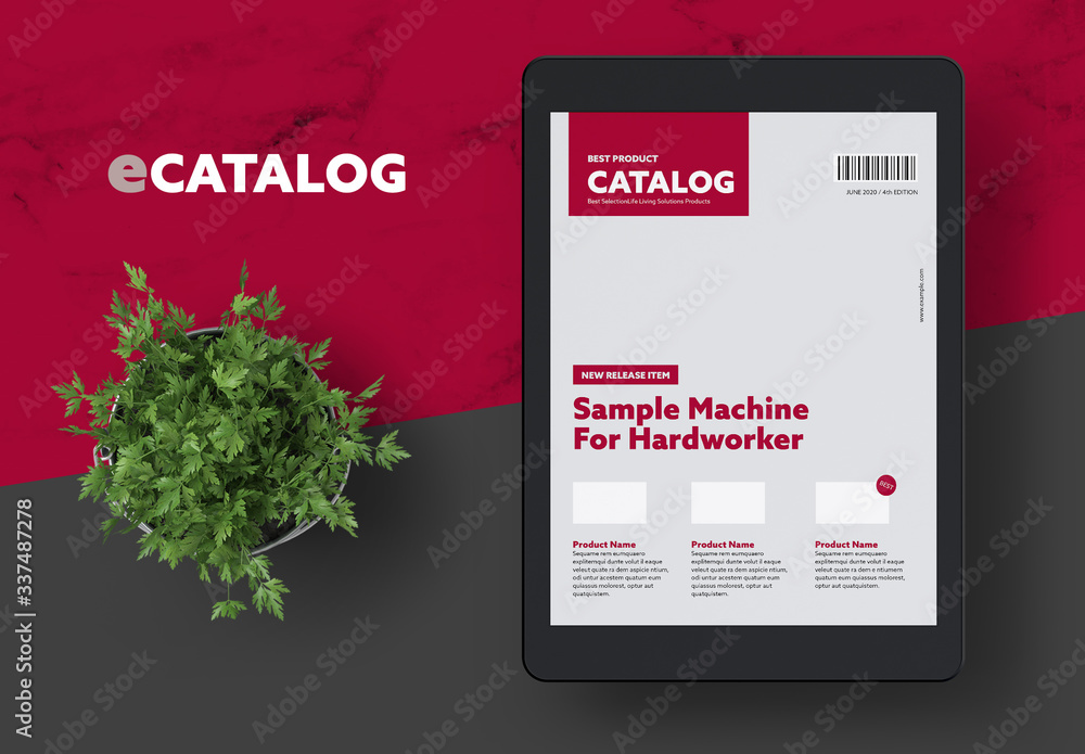 Online Catalog Layout with Red Accents Stock Template | Adobe Stock