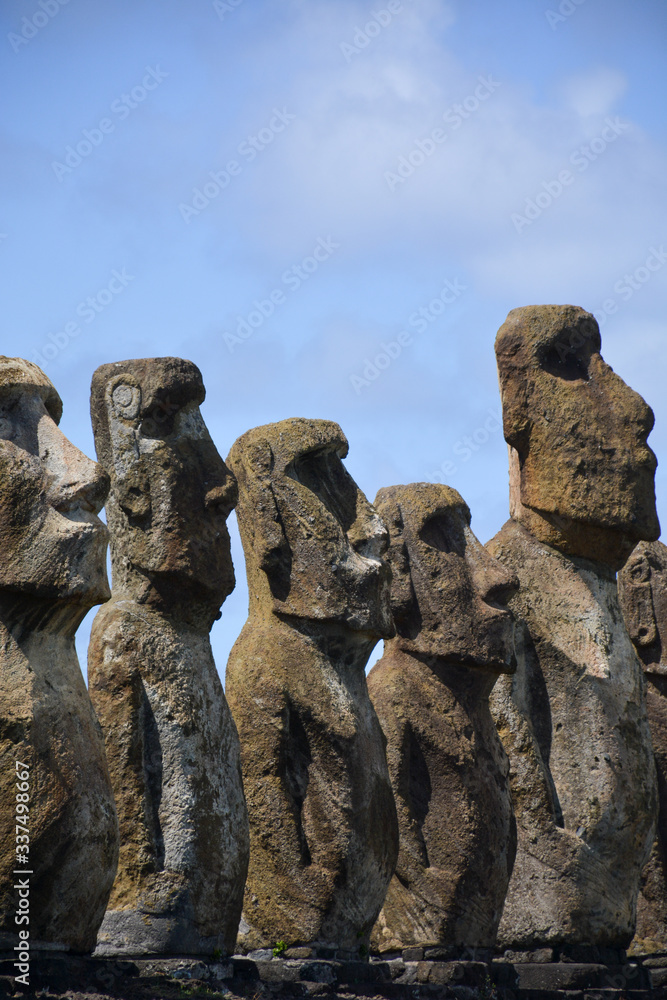 Details of Ancient maoi statues at Tongariki, largest collection of ...