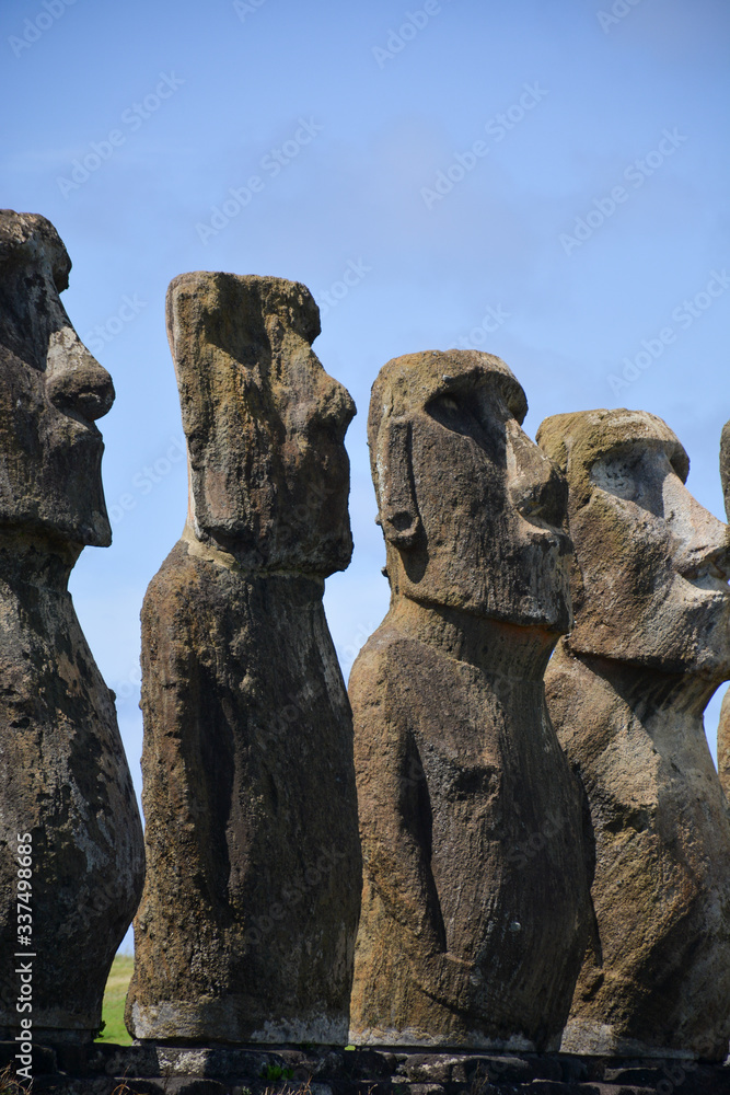 Details of Ancient maoi statues at Tongariki, largest collection of ...