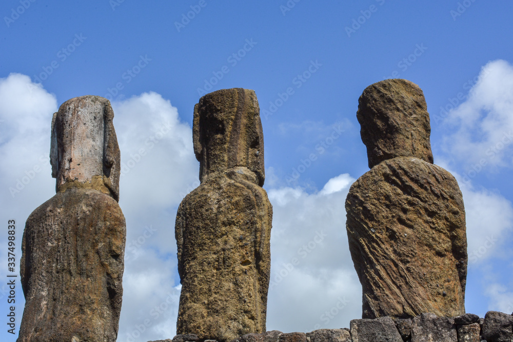 Details of Ancient maoi statues at Tongariki, largest collection of ...