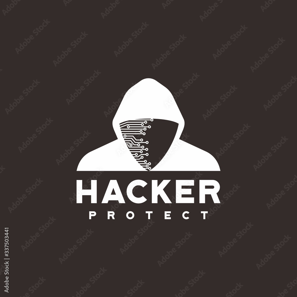 Hacker And Shild Sign Symbol For Hacker Protection Logo Design Vector