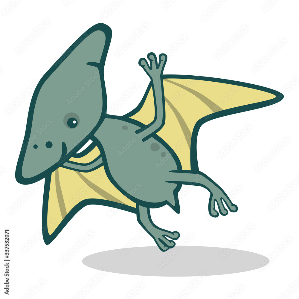 Cartoon vector drawing of a cute baby blue pterodactyl. Can represent ...