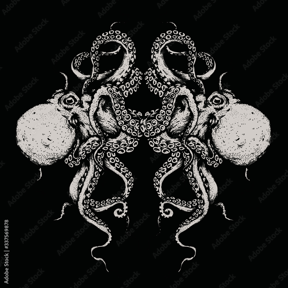 Octopus illustration on black background Stock Vector | Adobe Stock