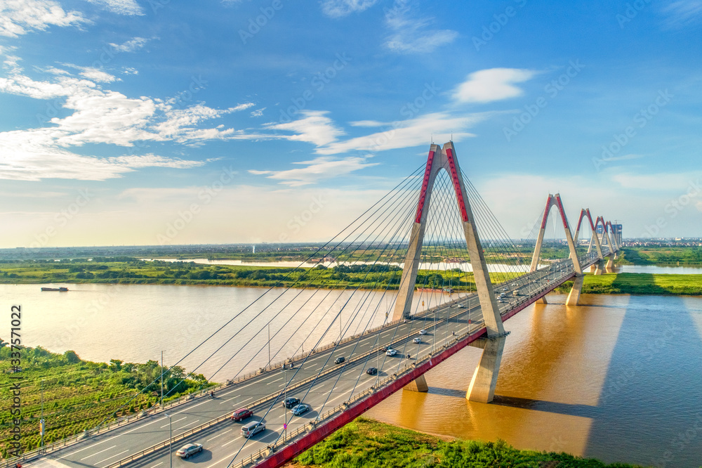 Aerial view of Nhat Tan bridge in Ha Noi, Vietnam. Nhat Tan Bridge is a ...
