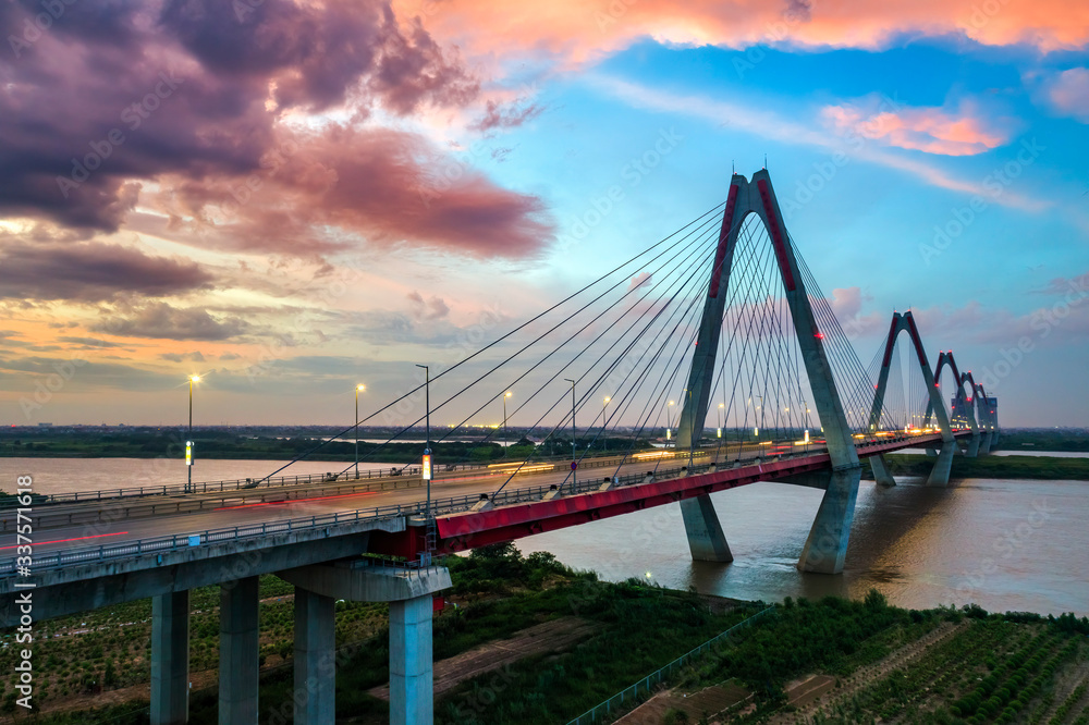 Aerial view of Nhat Tan bridge in Ha Noi, Vietnam. Nhat Tan Bridge is a ...
