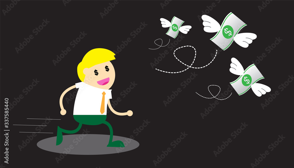 cartoon businessman chasing money, Businessman catches monetts. The ...