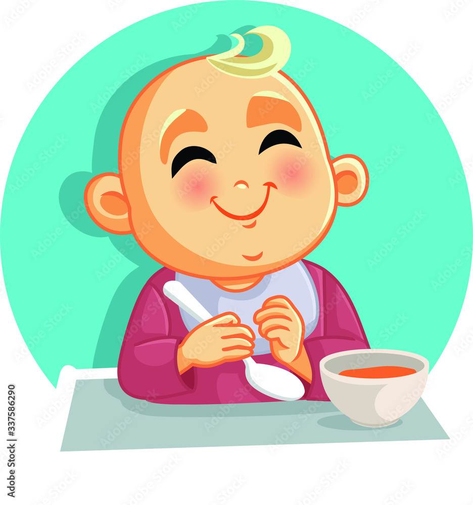 Baby Eating Pure Vector Cartoon Illustration Stock Vector | Adobe Stock