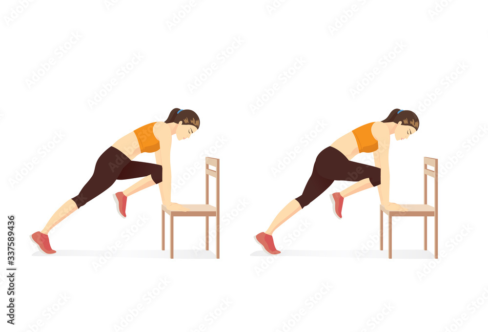 Woman doing workout in Mountain Climber with Chair. Illustration about ...