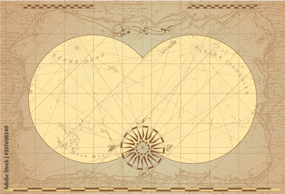 vector image of an old sea map in the style of medieval engravings ...