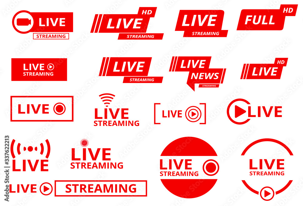 Master collection set of vector live video streaming logo. live video ...