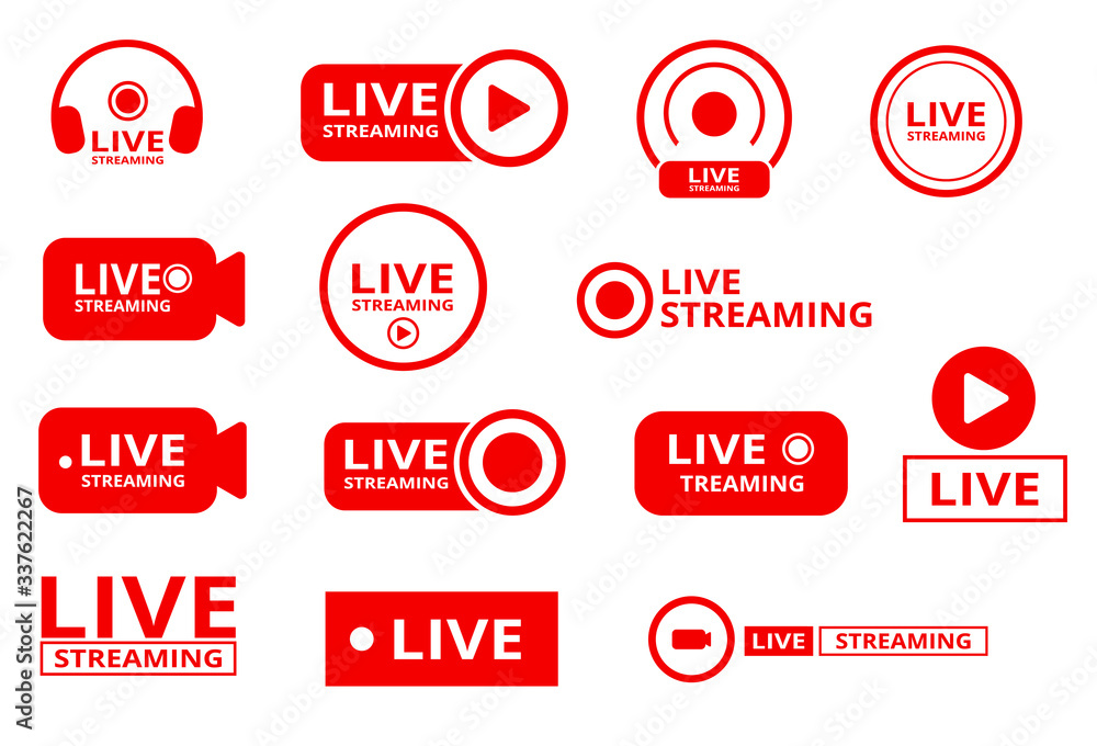 Master collection set of vector live video streaming logo. live video ...