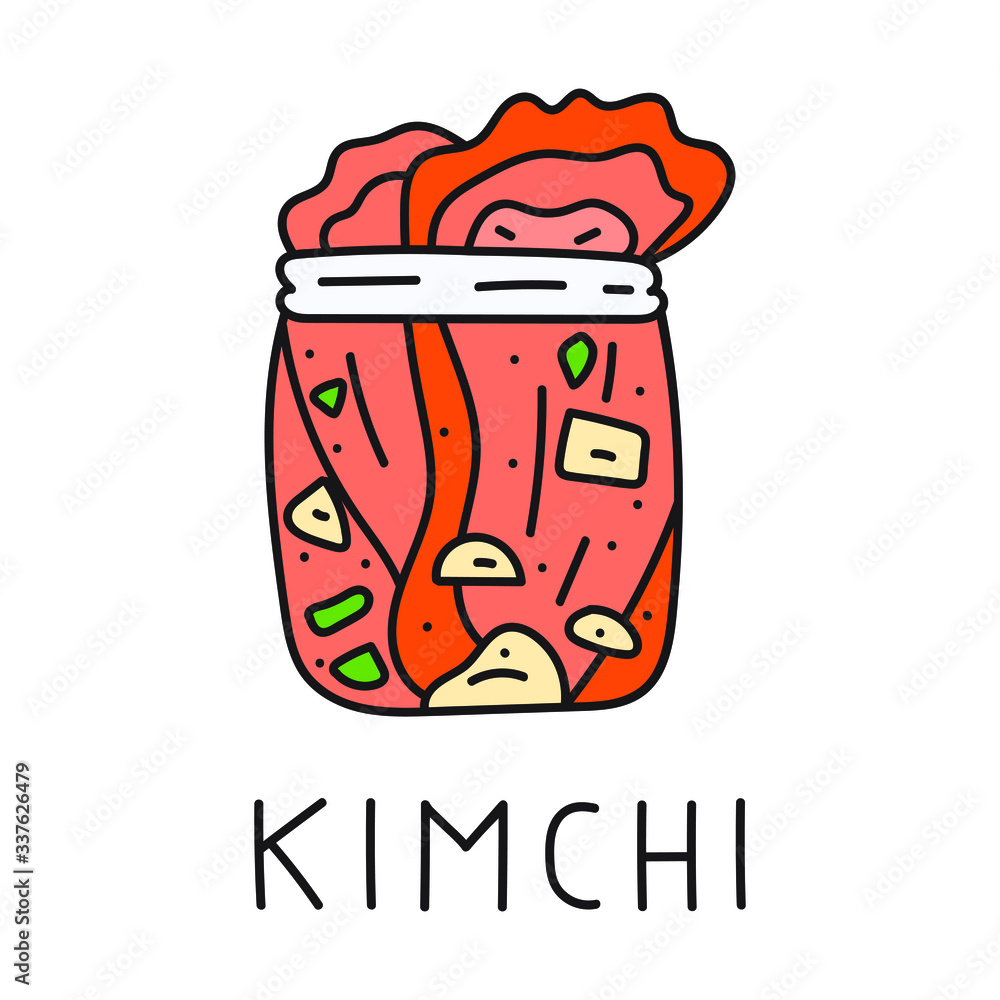 Kimchi. Korean cuisine. Vector hand drawn illustration on white ...