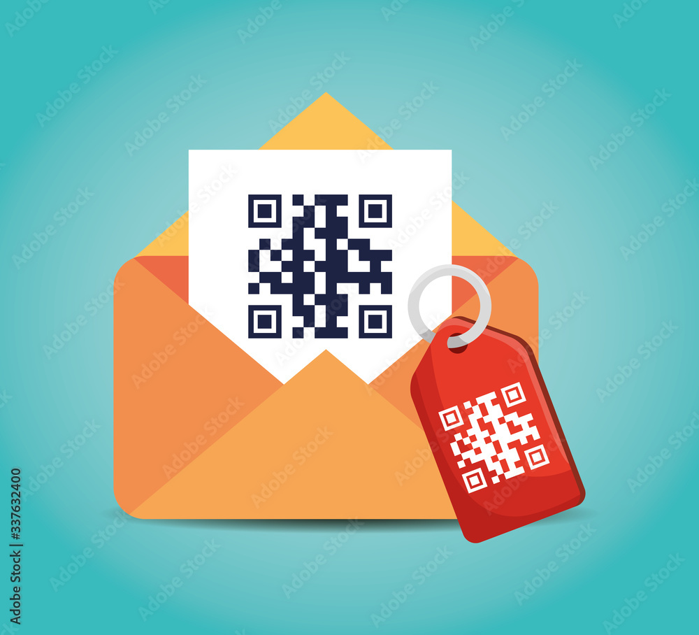 qr code inside envelope and label design of technology scan information ...