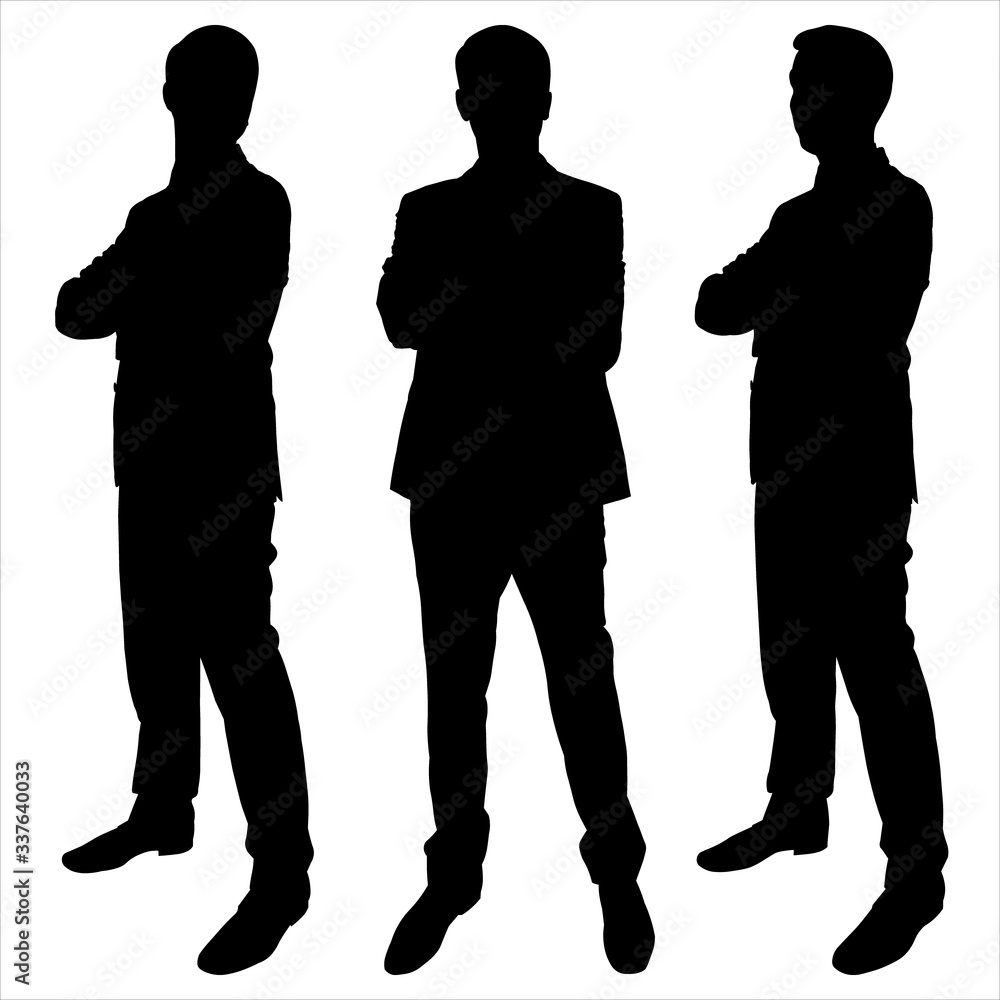 Vector illustration of a male silhouette in a business suit, stands ...
