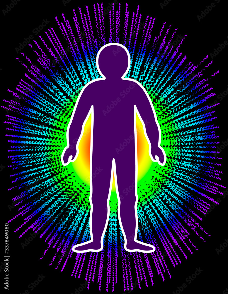 The aura of the body. Rainbow color marked layers of the male body ...