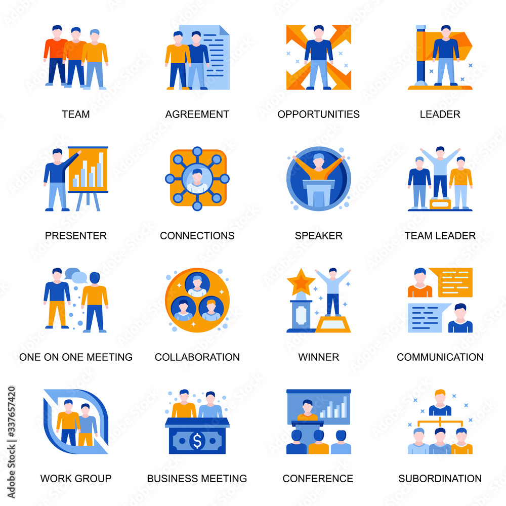 Business people icons set in flat style. Team communication and ...