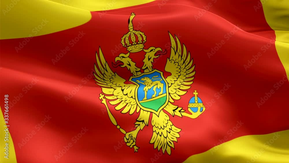 Montenegro island flag Motion Loop video waving in wind. Realistic ...