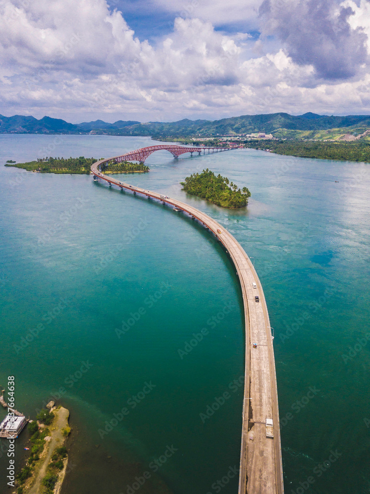 Aerial of San Juanico Bridge, longest bridge in the Philippines, which ...