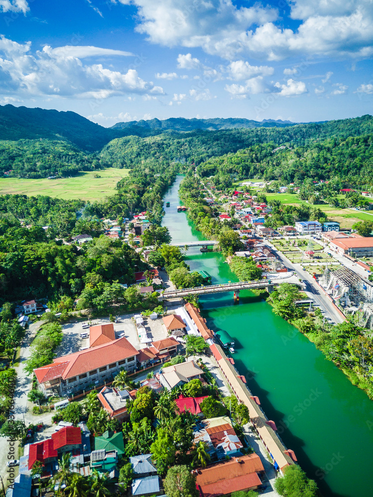 Aerial of the town of Loboc, Bohol and its river, one of the major ...