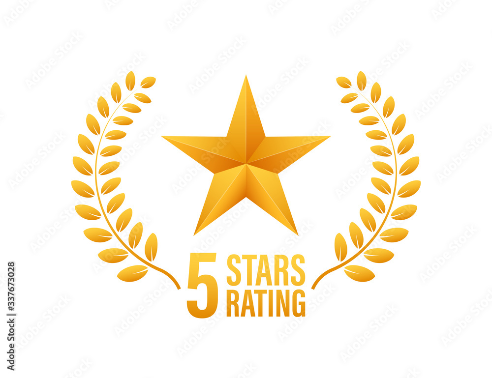 5 star rating. Badge with icons on white background. Vector ...