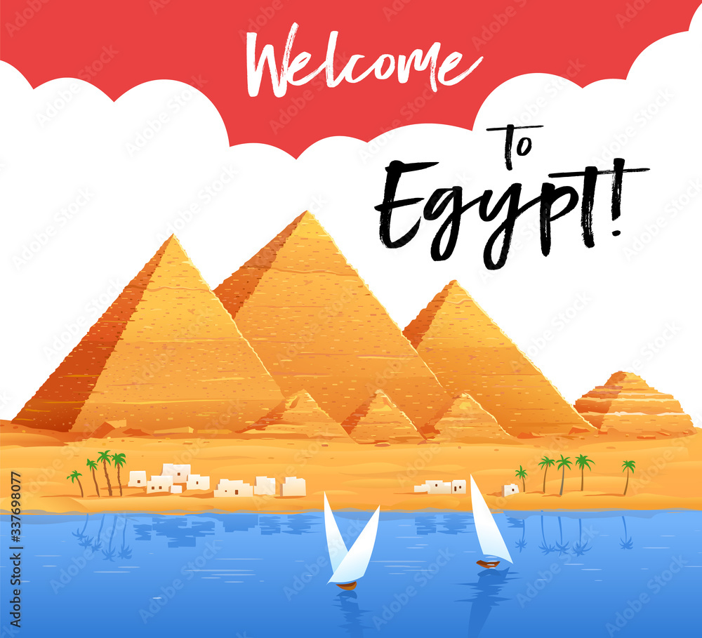 Welcome to Egypt. Flyer, poster. Pyramids, Cairo. Advertising. Vector ...