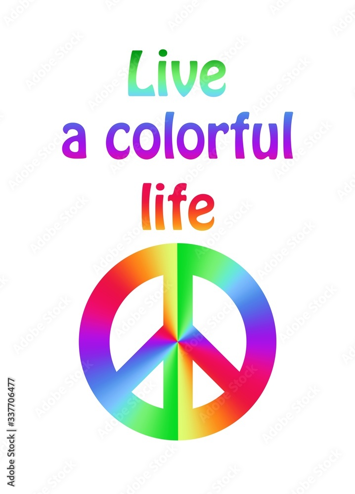 T-Shirt print variation with colorful hippie peace symbol with spectrum ...