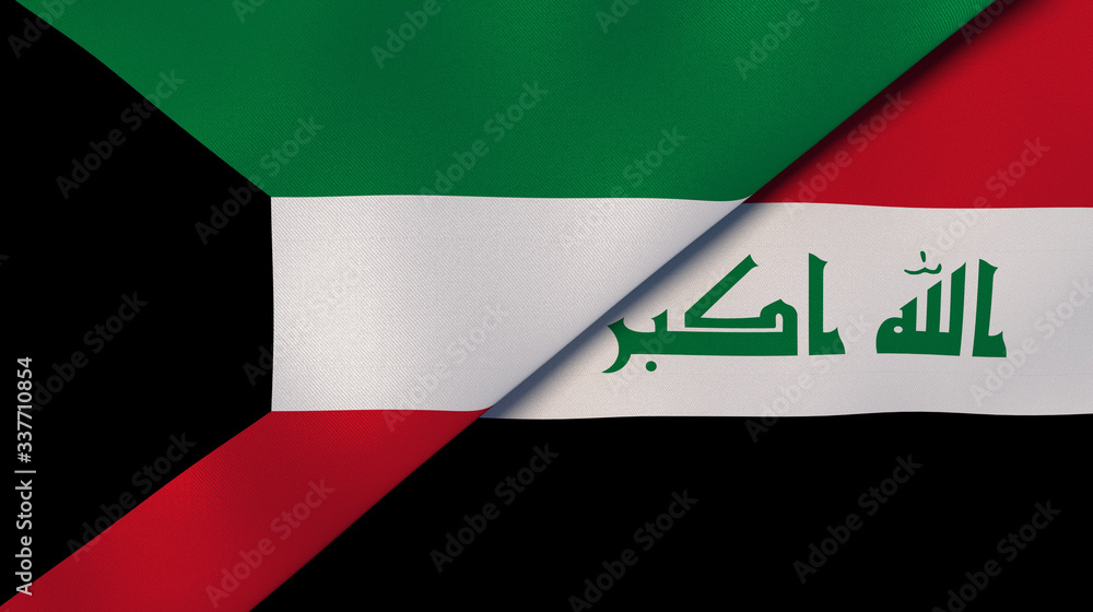 The flags of Kuwait and Iraq. News, reportage, business background. 3d ...