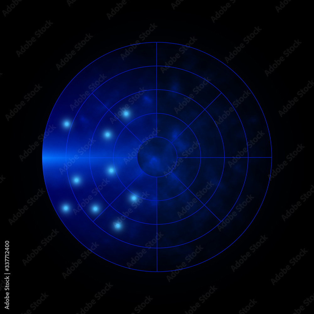 Radar isolated on dark background. Military search system. HUD radar ...