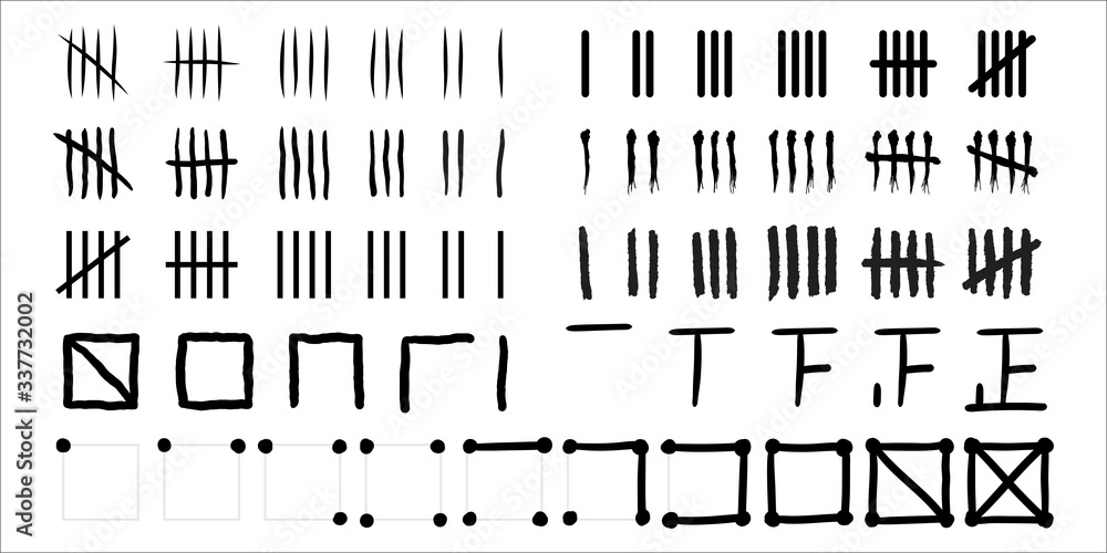 Tally Marks Of Various Styles A Set Of Prison Wall Day Marks Vector