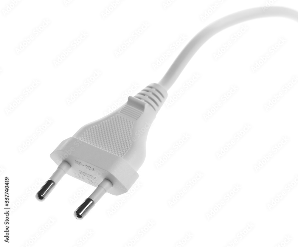 White electricity cable plug isolated on white background with clipping ...
